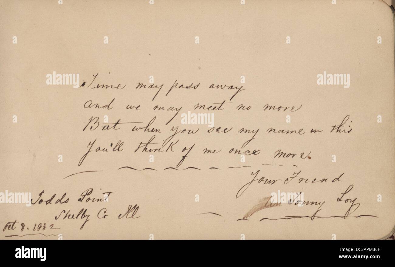 This autograph book, kept by Mrs. Jane Loy between 1881-1885, contains ...