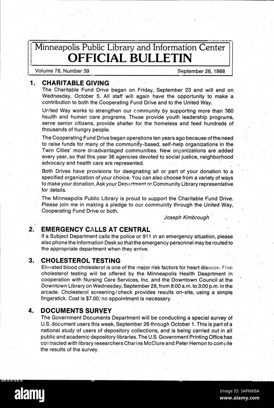 The 1988 Minneapolis Public Library Bulletin was a resource for employees, offering weekly ...