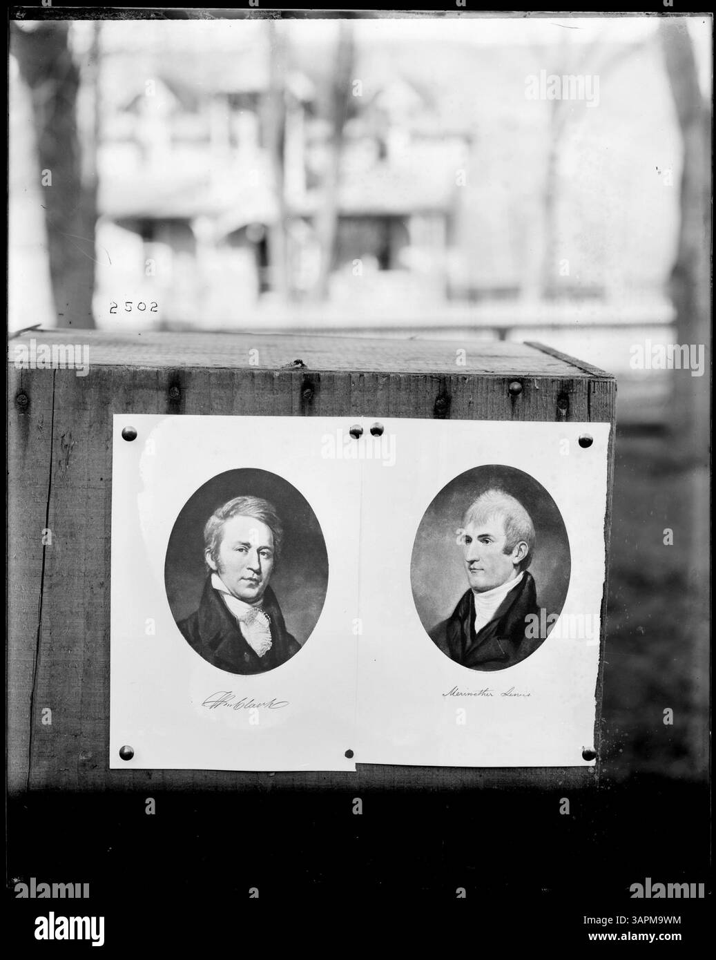A photograph of copies of portraits of Meriwether Lewis and William ...