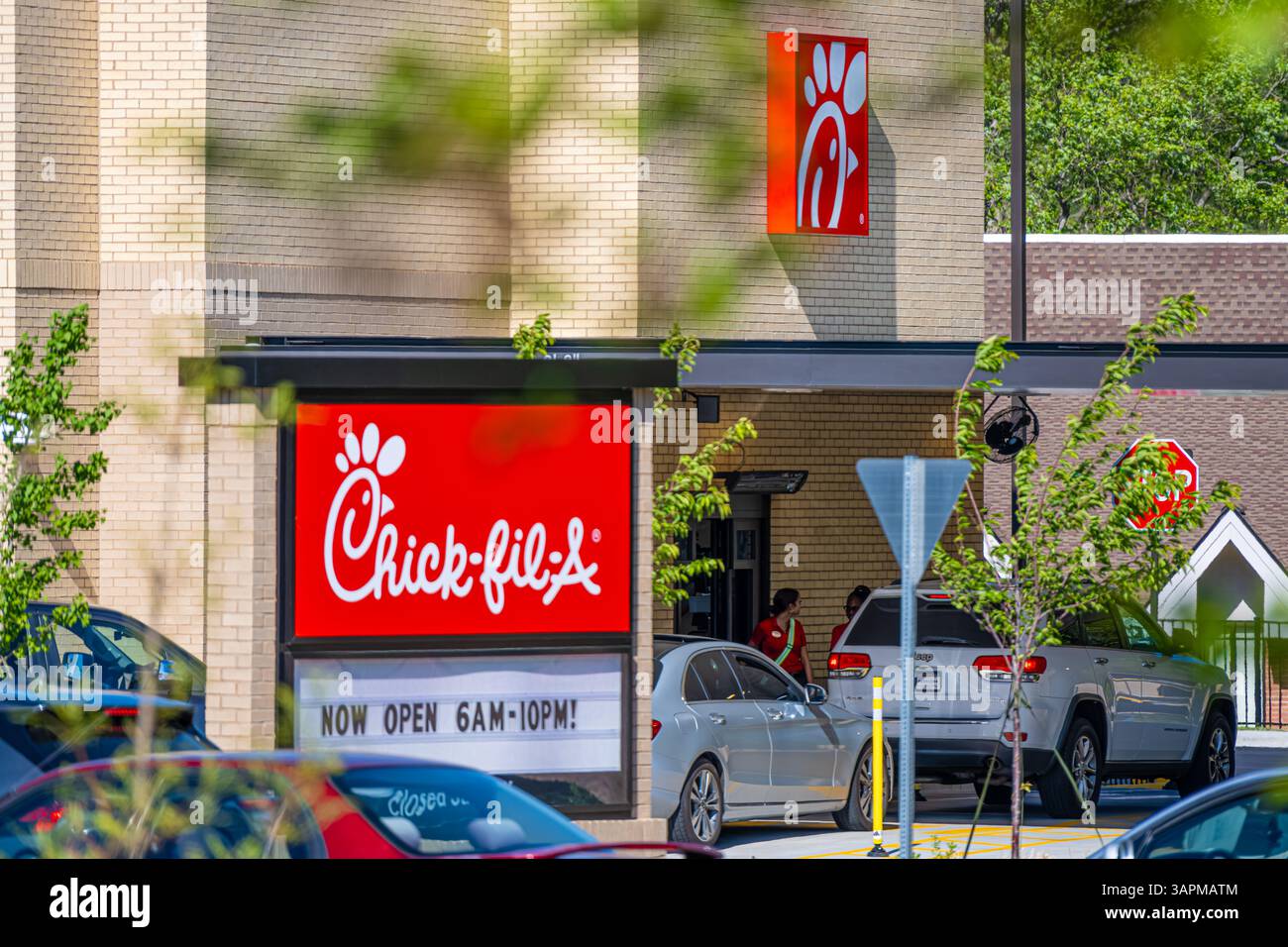 Drive thru customers at a busy Chick-fil-A restaurant in Snellville ...