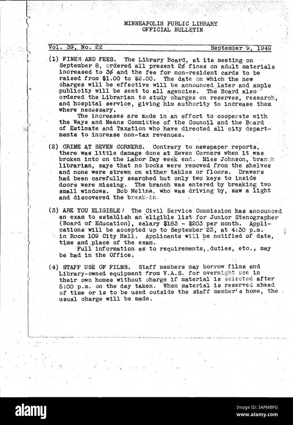 The Minneapolis Public Library official bulletin from 1949 offers ...