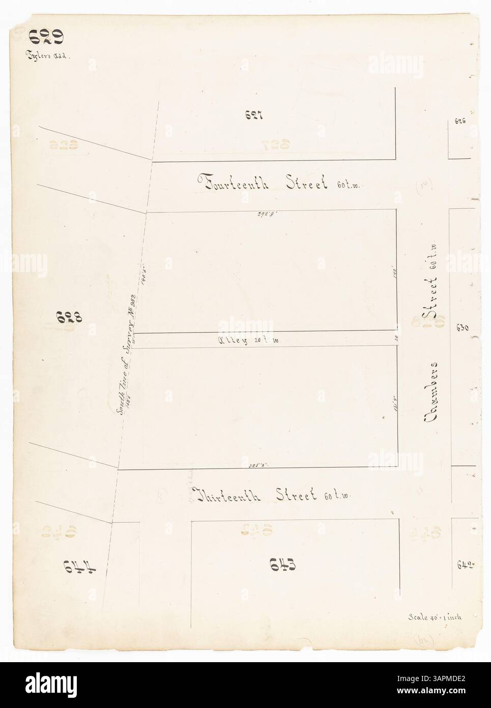 This survey from 1853 details the city blocks of St. Louis, with a ...