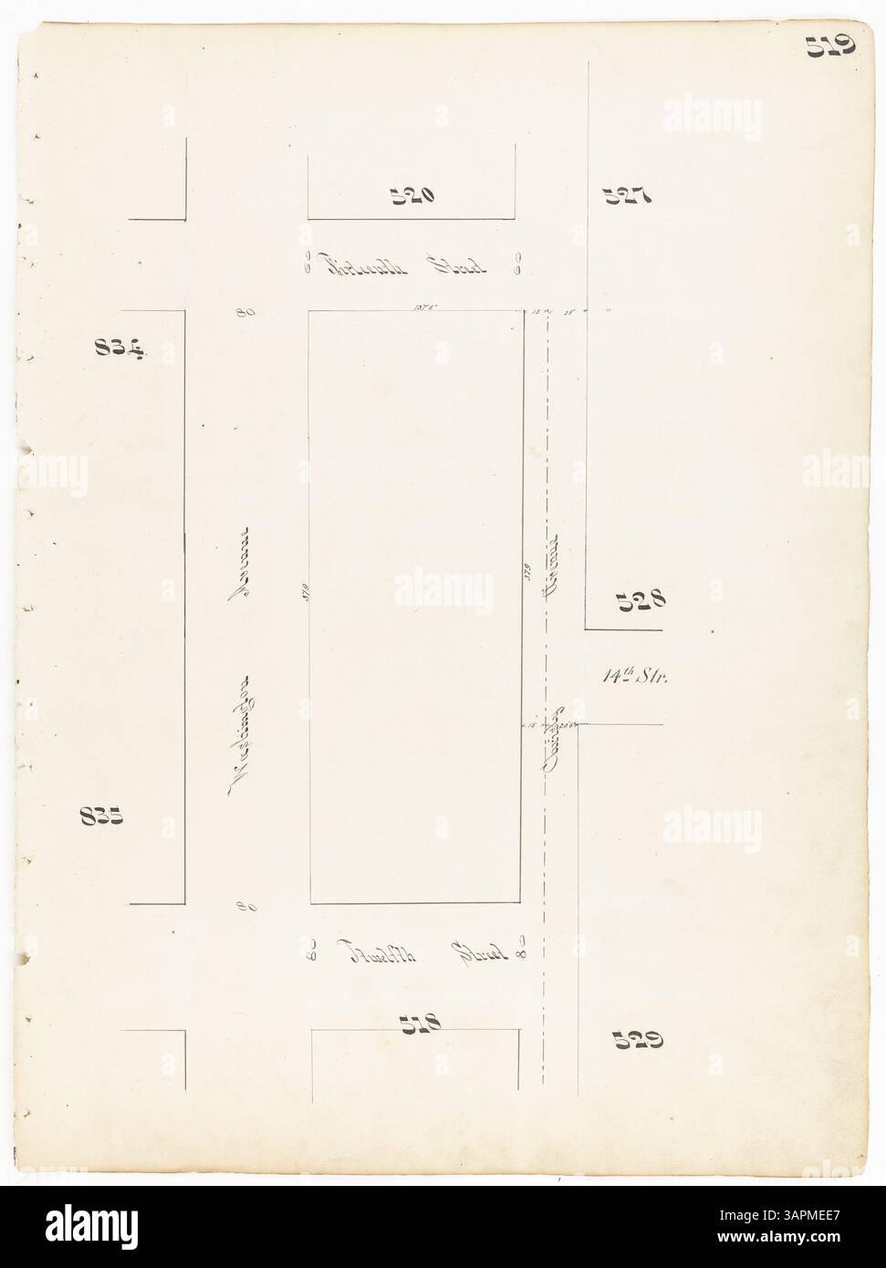 Survey map of St. Louis city blocks 489-492 and 505-656, with ink ...