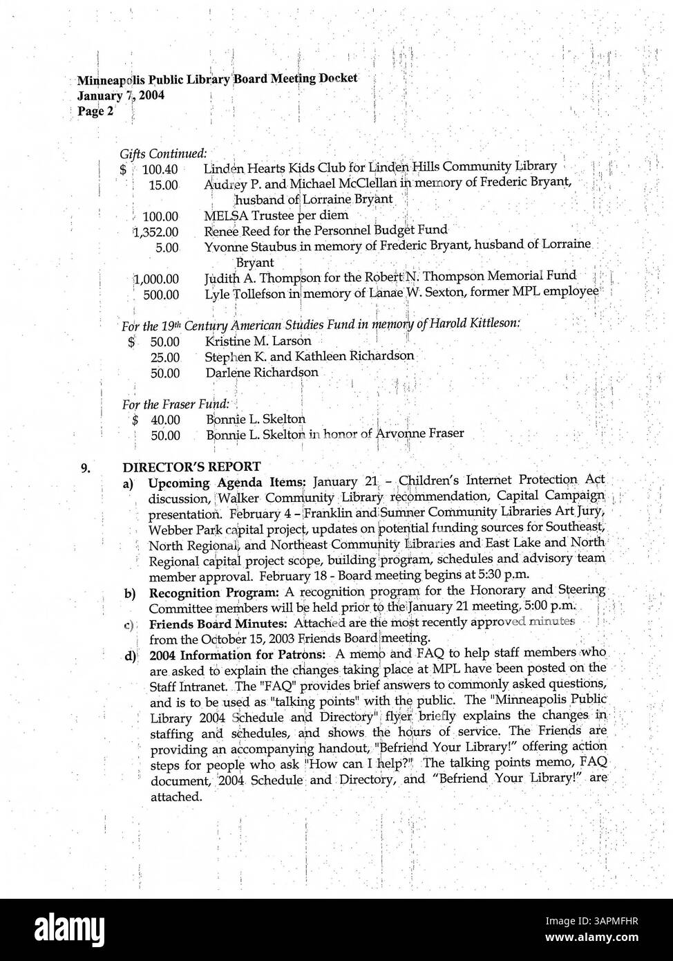 The 2004 meeting minutes of the Minneapolis Public Library Board ...