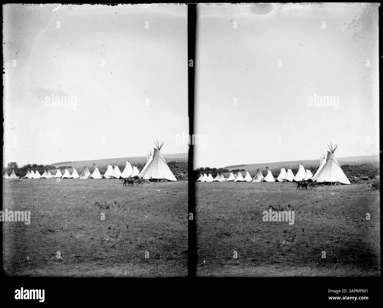 A stereo photograph by Lee Moorhouse depicting tipis, traditional ...
