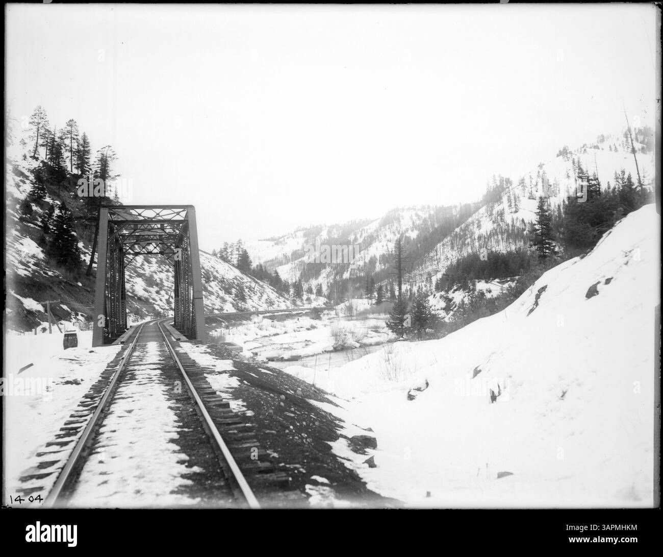 A photograph of the O.R.N. railroad bridge over Meacham Creek near ...