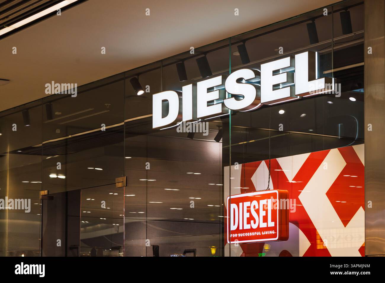 Diesel Clothing Storefront with Illuminated Logo. London, UK, 10 ...