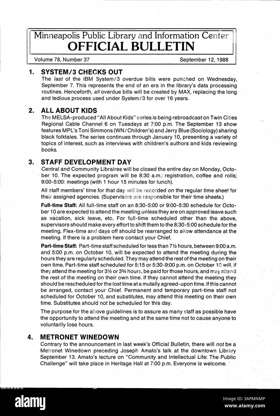 This 1988 issue of the 'Minneapolis Public Library Official Bulletin ...