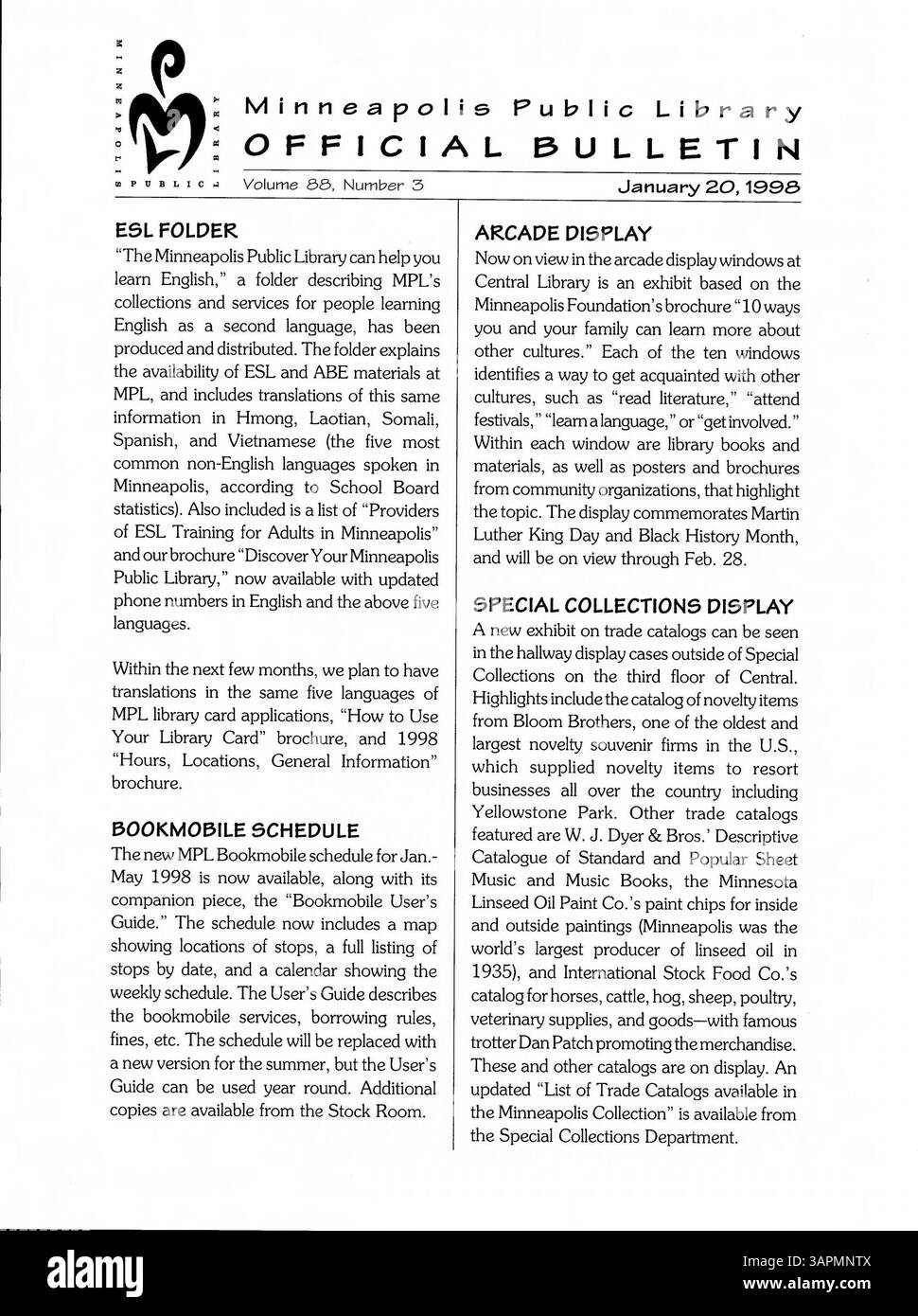 The Minneapolis Public Library official bulletin from 1998 provides ...