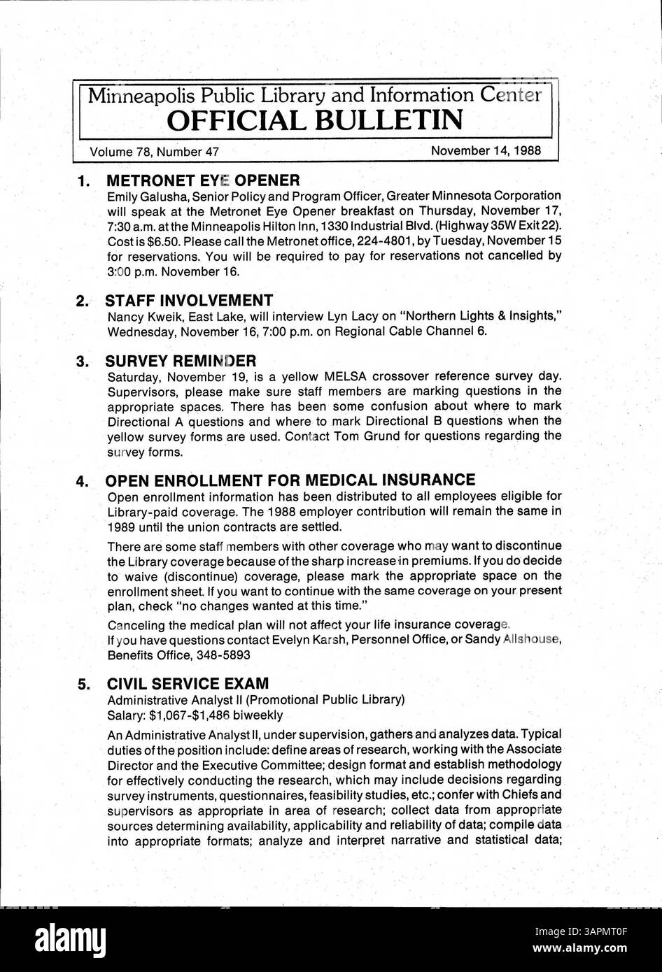 The 1988 Minneapolis Public Library Official Bulletin offers key ...