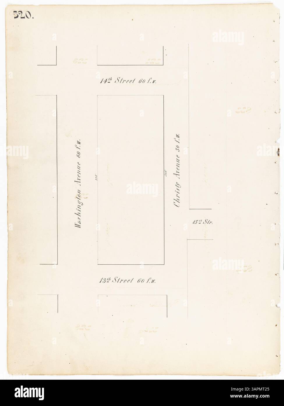A survey map of St. Louis city blocks 489-492 and 505-656, with ink ...
