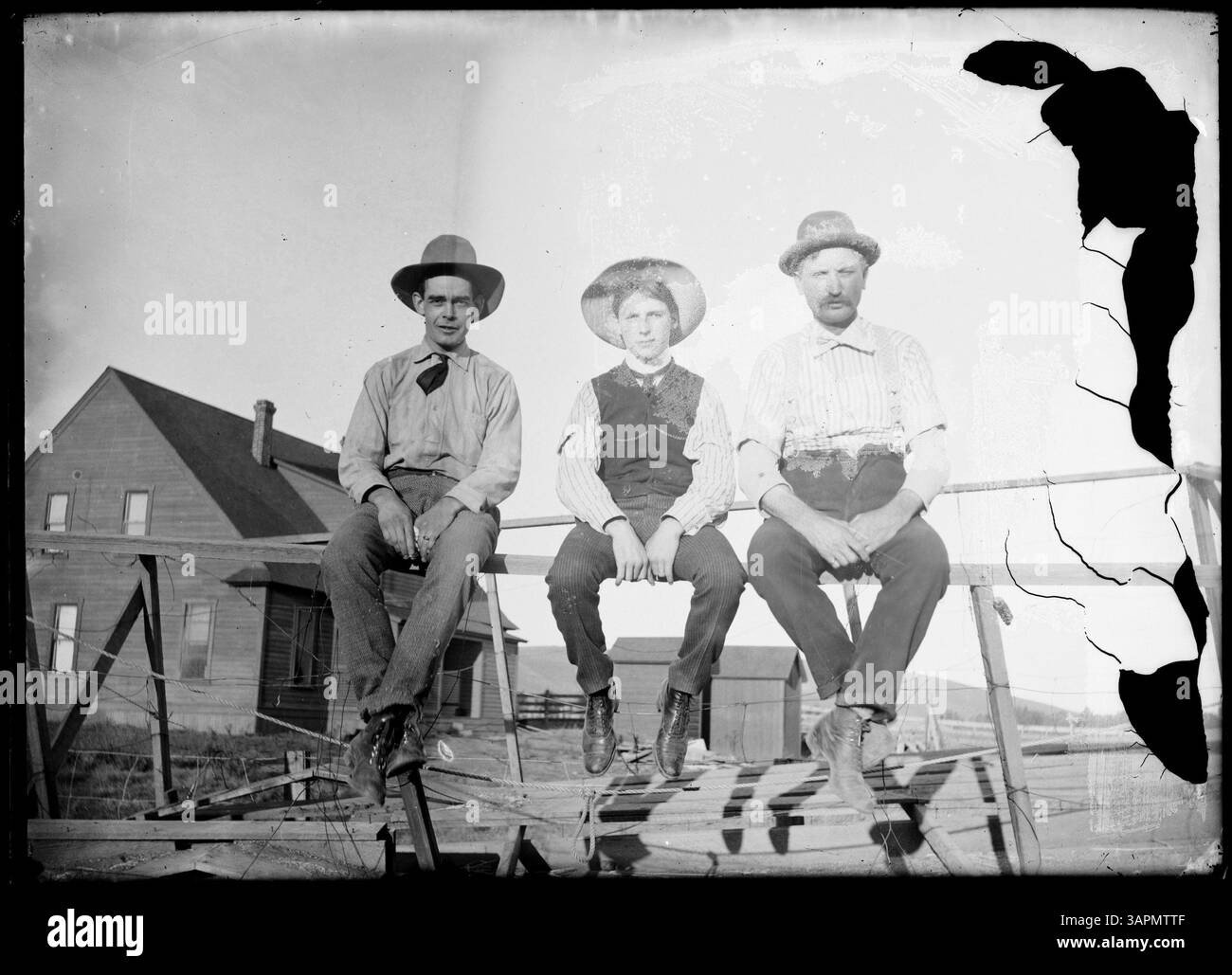 This photograph shows three men in a portrait setting, captured by Lee ...