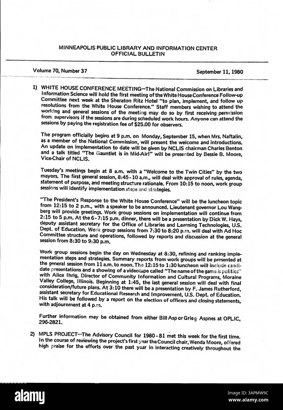 The 1980 Minneapolis Public Library Official Bulletin provides library ...