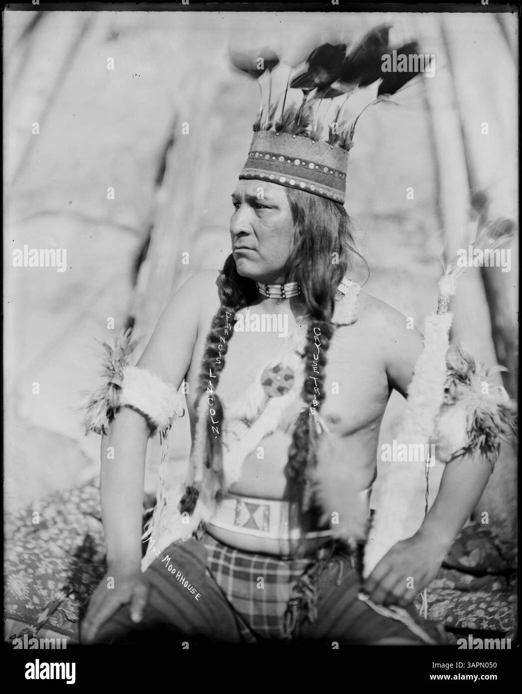 Photograph of Francis Lincoln, a Cayuse tribal man, wearing traditional ...
