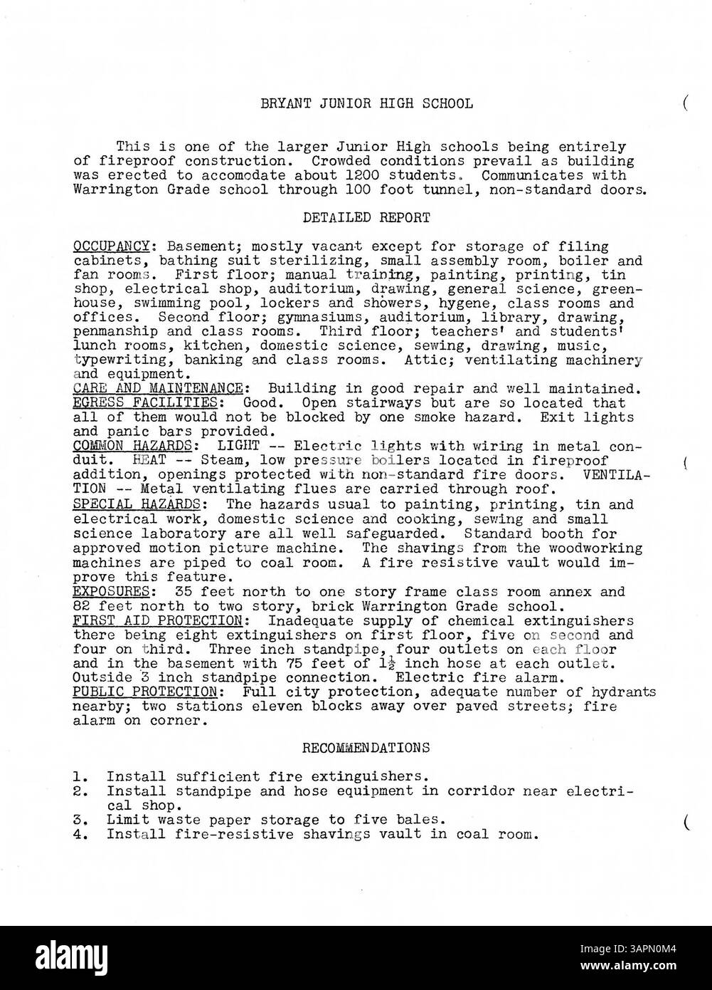 The 1933 Fire Protection Engineering Report for Minneapolis Public Schools provides an ...