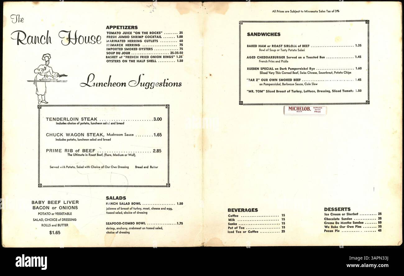 The Ranch House Luncheon Menu offers a selection of appetizers, steaks ...
