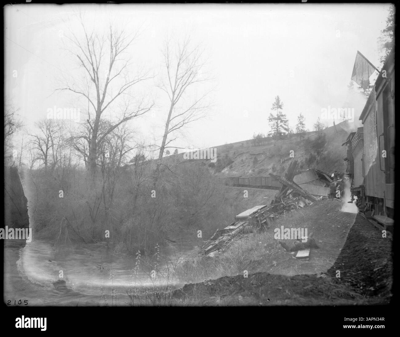 Photograph by Lee Moorhouse of the wreck of engine no. 215, O.R.N. near ...