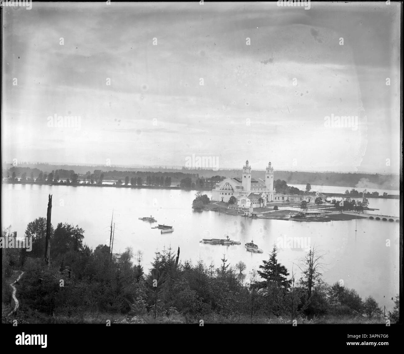 This panorama captures the grounds of the Lewis and Clark Exposition in ...