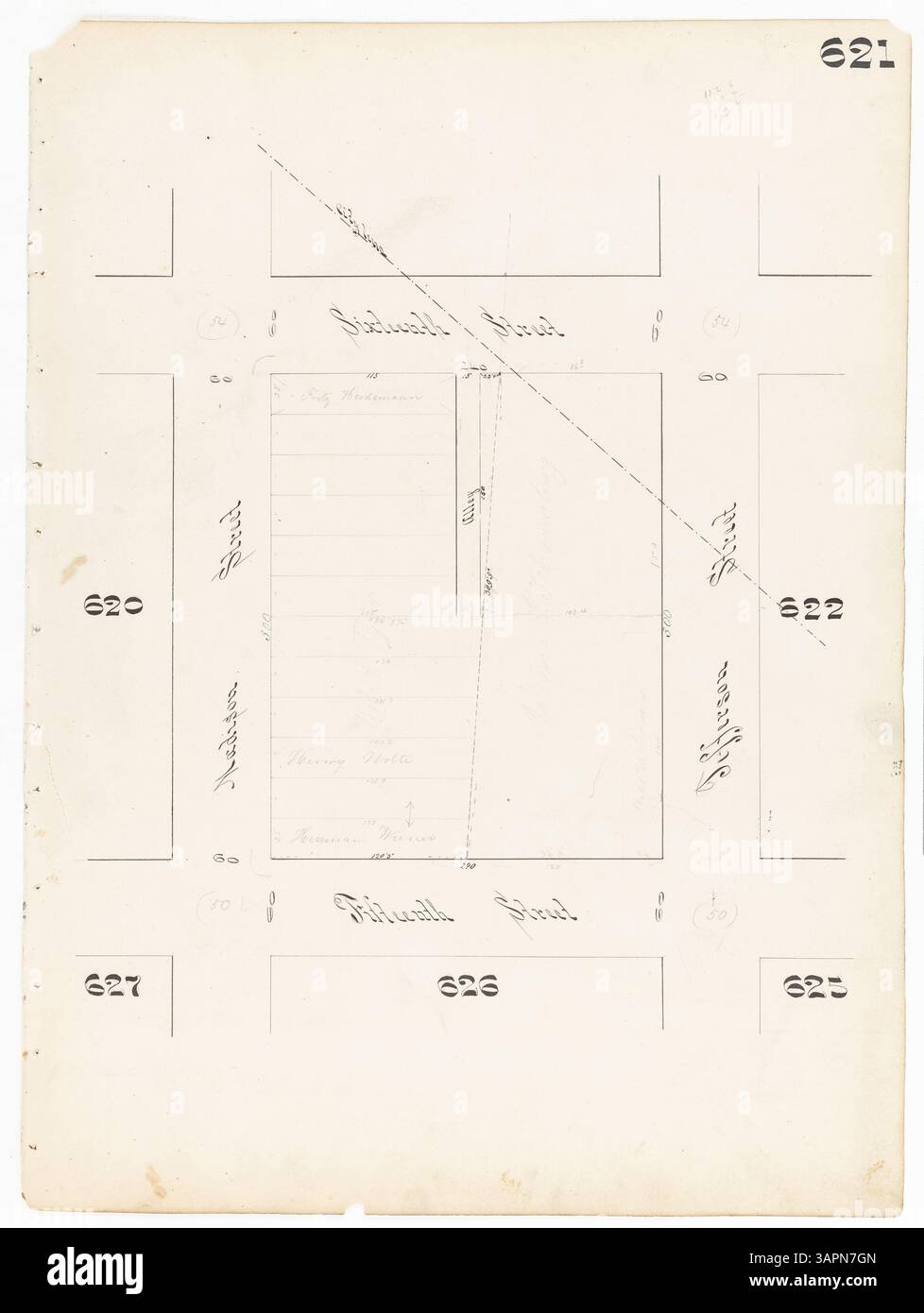 This survey map of blocks 489-492 and 505-656 in St. Louis features ink ...