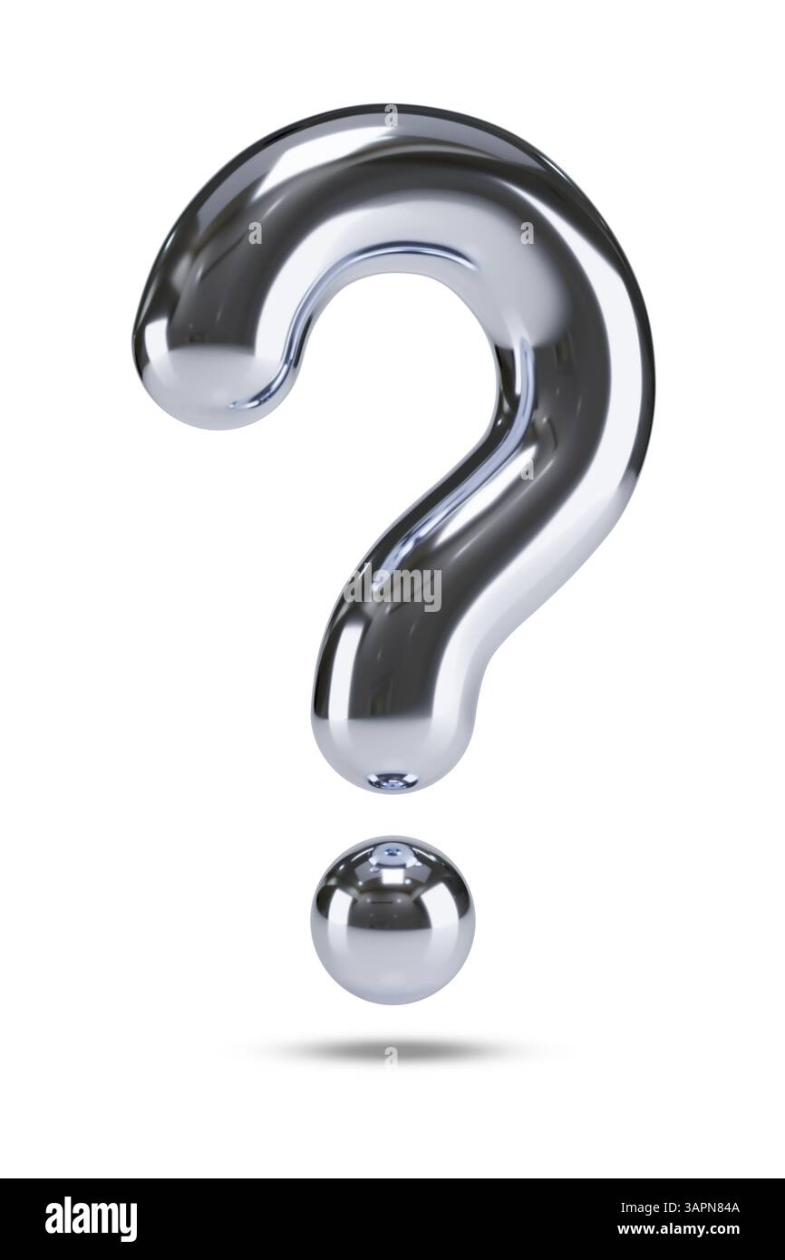 Three-dimensional metallic question mark isolated on white background ...