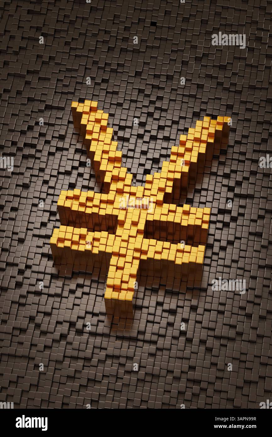 Yuan symbol formed by cubes. Concept of the digital Yuan. 3D ...