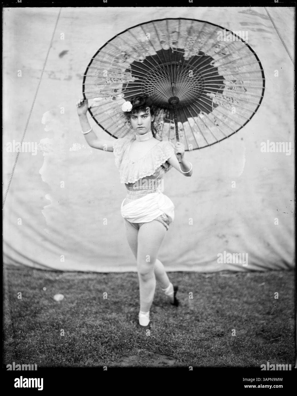 Circus acrobatics tightrope walking performance Black and White Stock ...