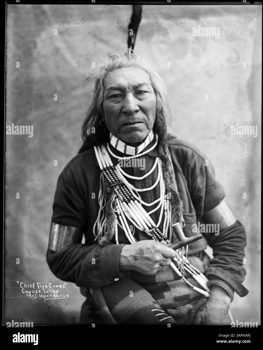 A portrait of Chief Five Crows (She-ca-yah), a Cayuse Indian, dressed ...
