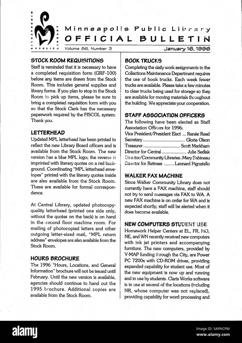This weekly bulletin from 1996 provides updates and news for employees ...