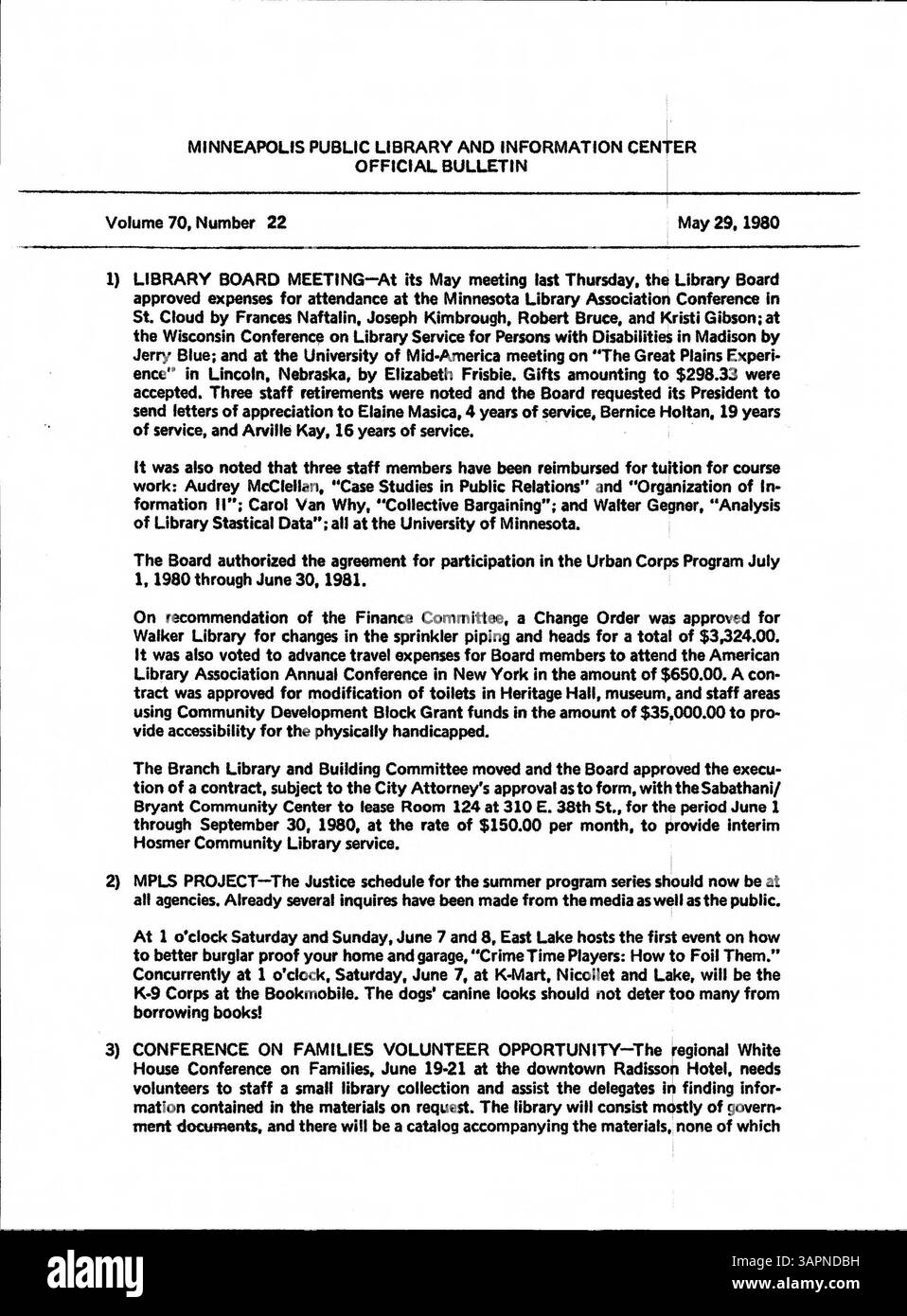 The 1980 Minneapolis Public Library Official Bulletin offers internal ...