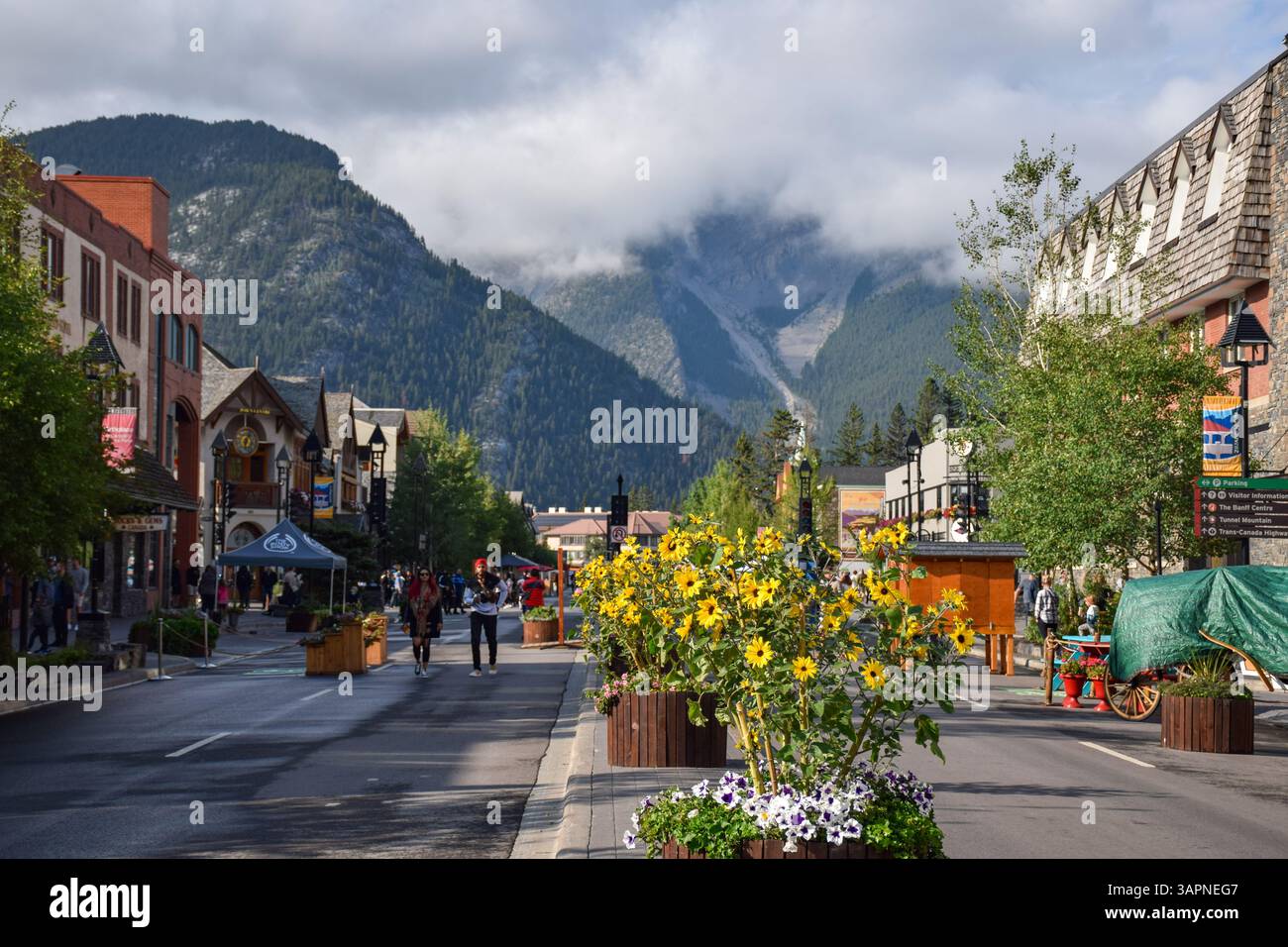 August 19, 2021 - Banff, Alberta, Canada: View of a downtown tourist ...