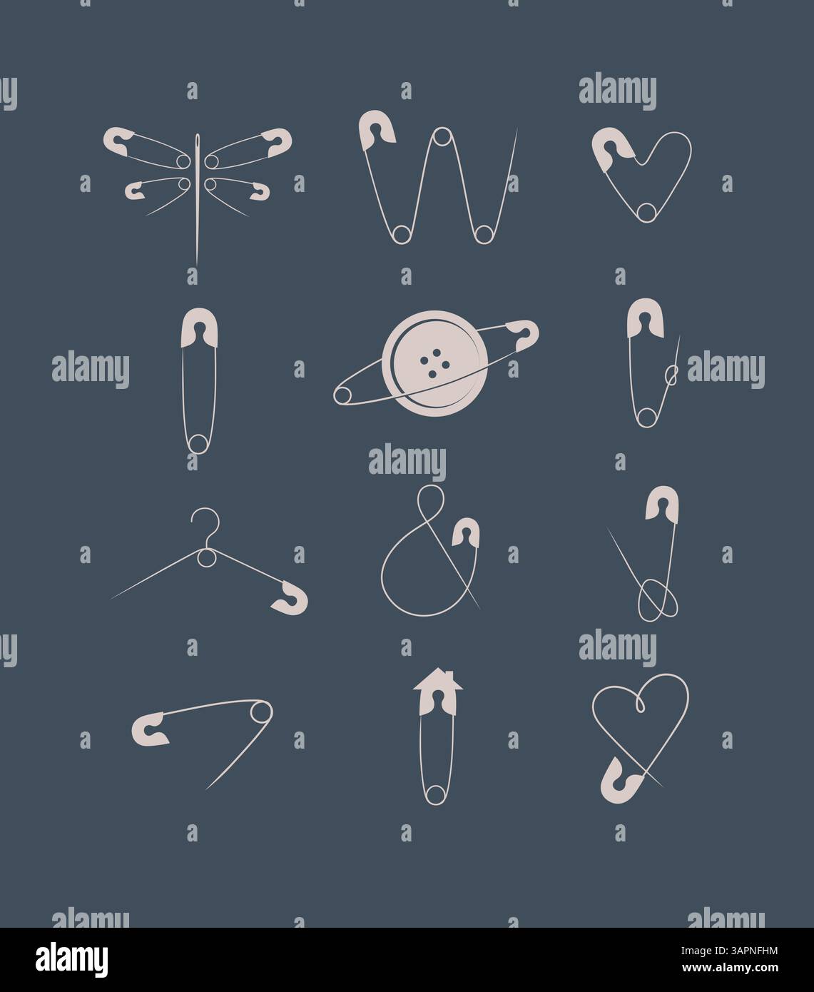 Safety pins collection in minimalist art style drawing with beige on ...