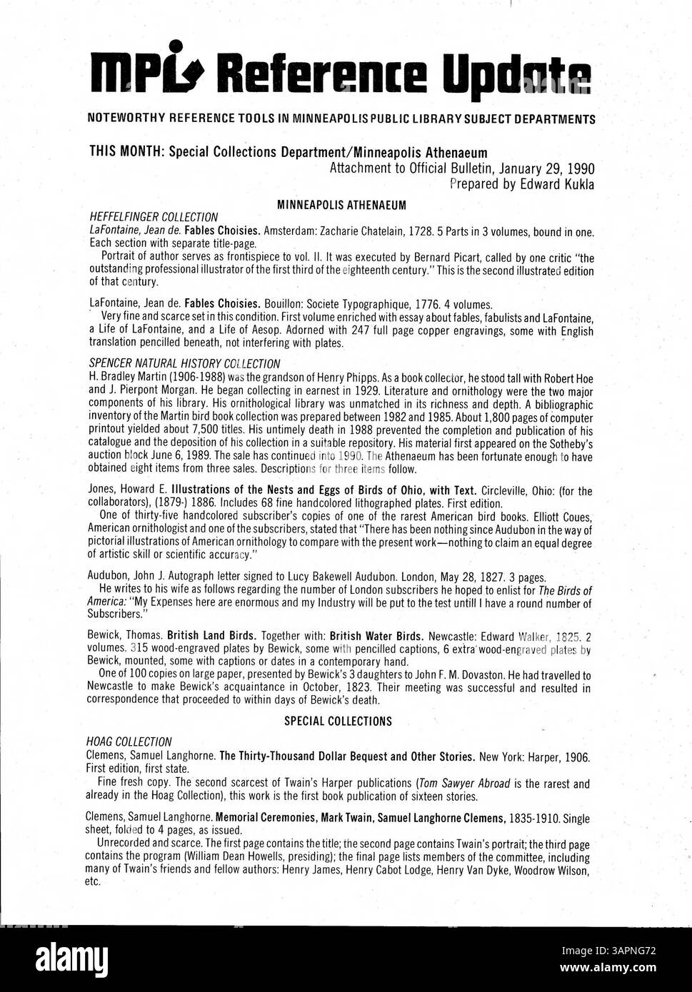 The 1990 Minneapolis Public Library Official Bulletin provides weekly ...