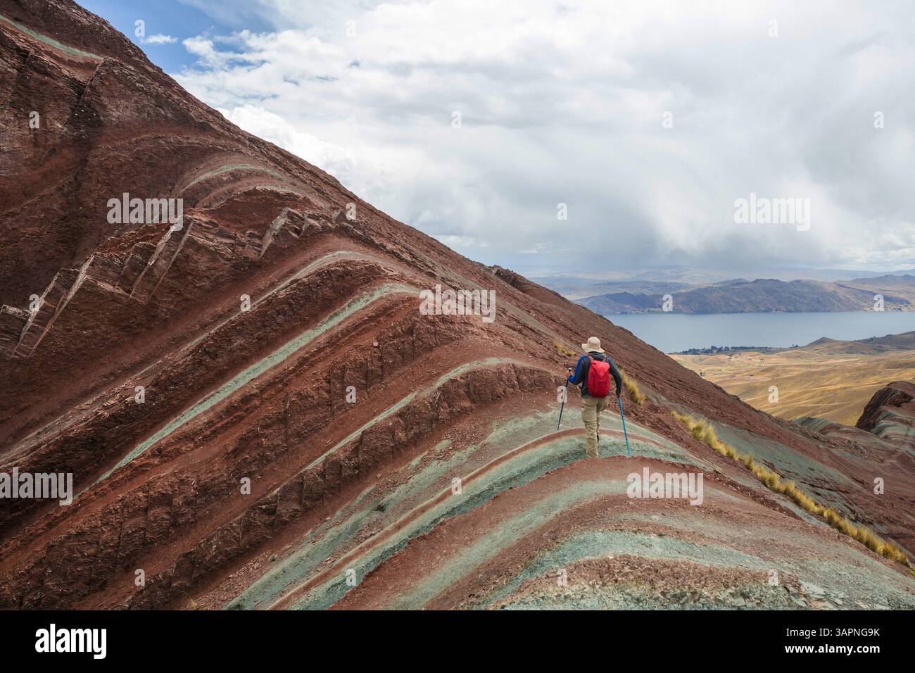 Tourist in surreal Palay Poncho colorful mountains in Peru Stock Photo ...