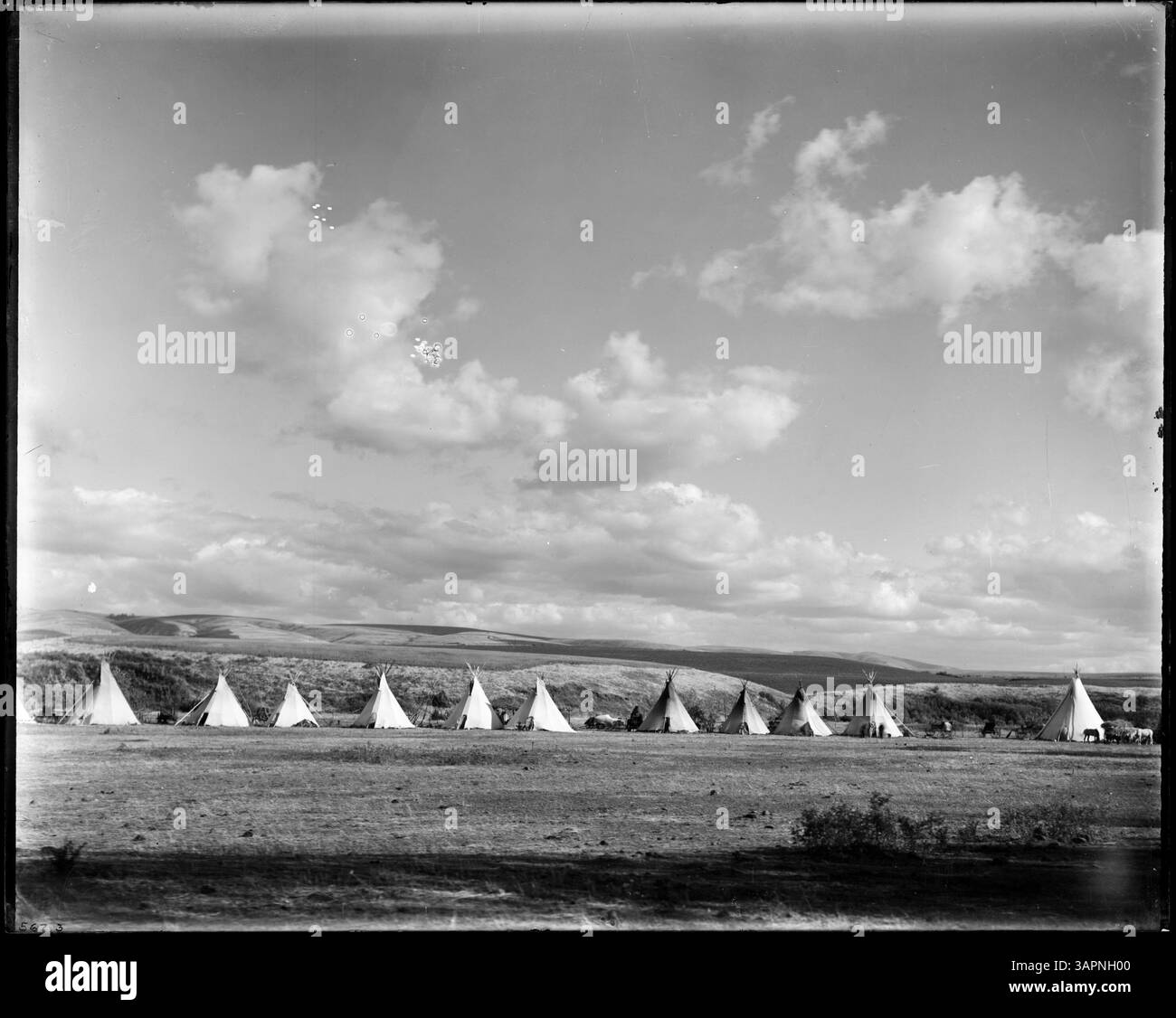 This photograph shows Indian camps on the Umatilla Indian Reservation ...