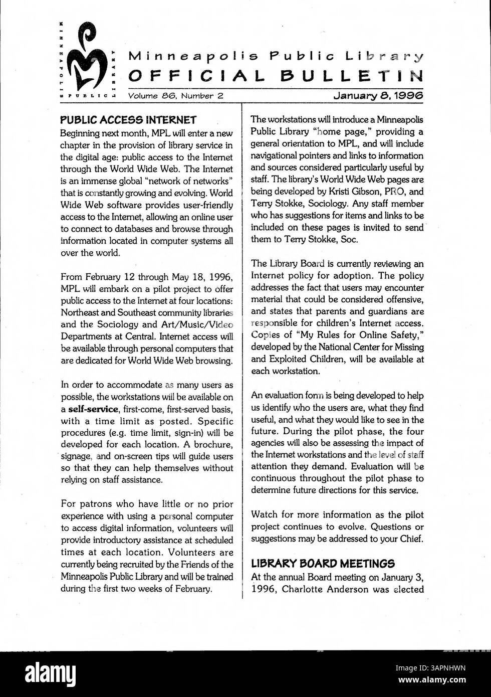 This 1996 weekly bulletin for the staff of the Minneapolis Public ...