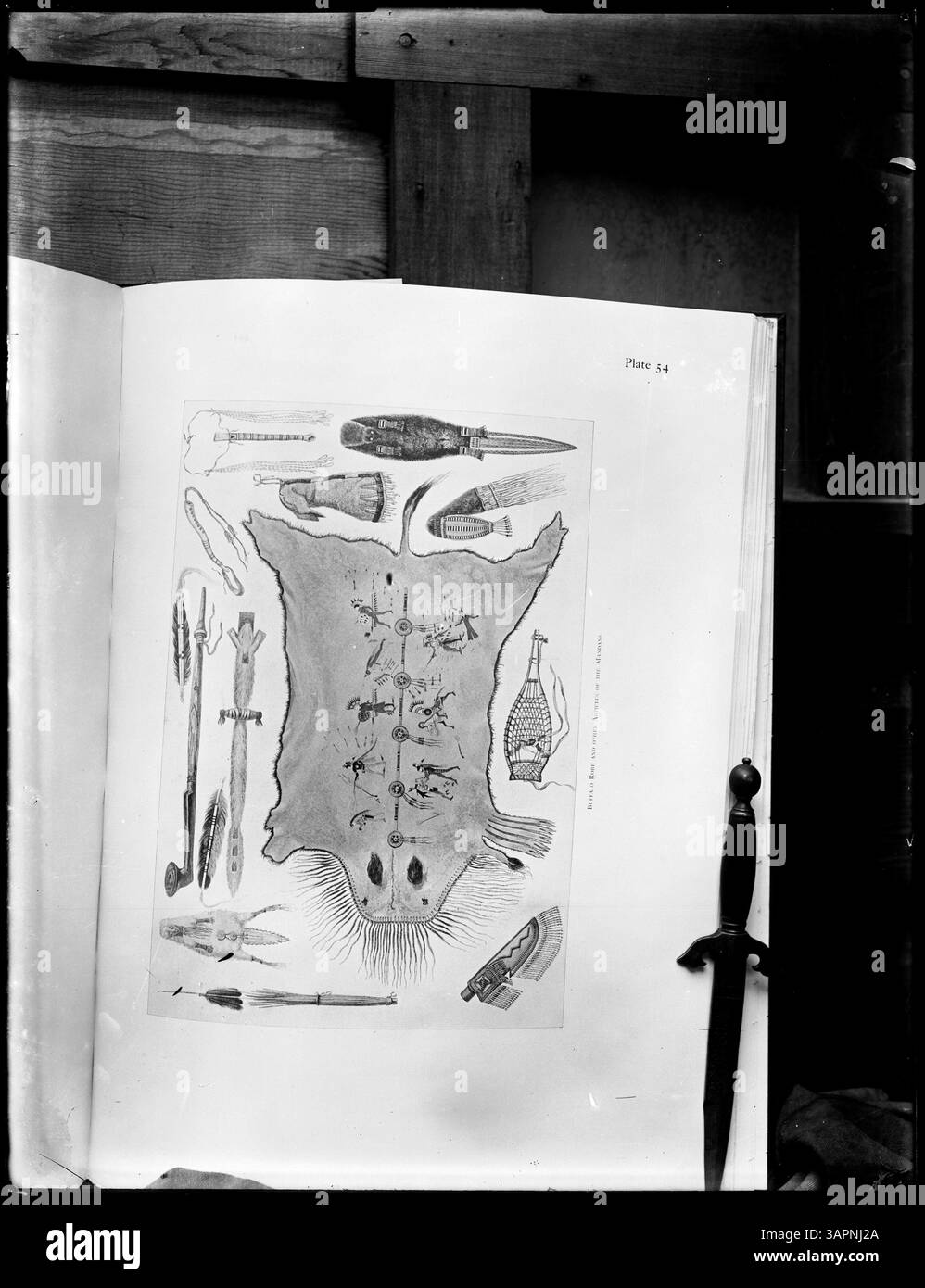 A copy negative of a buffalo robe and other artifacts of the Mandan ...