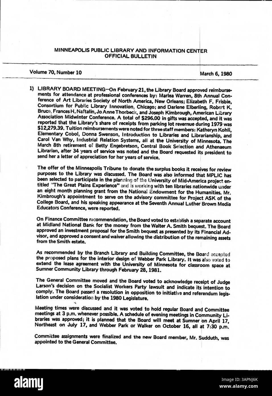 This 1980 issue of the Minneapolis Public Library Official Bulletin ...