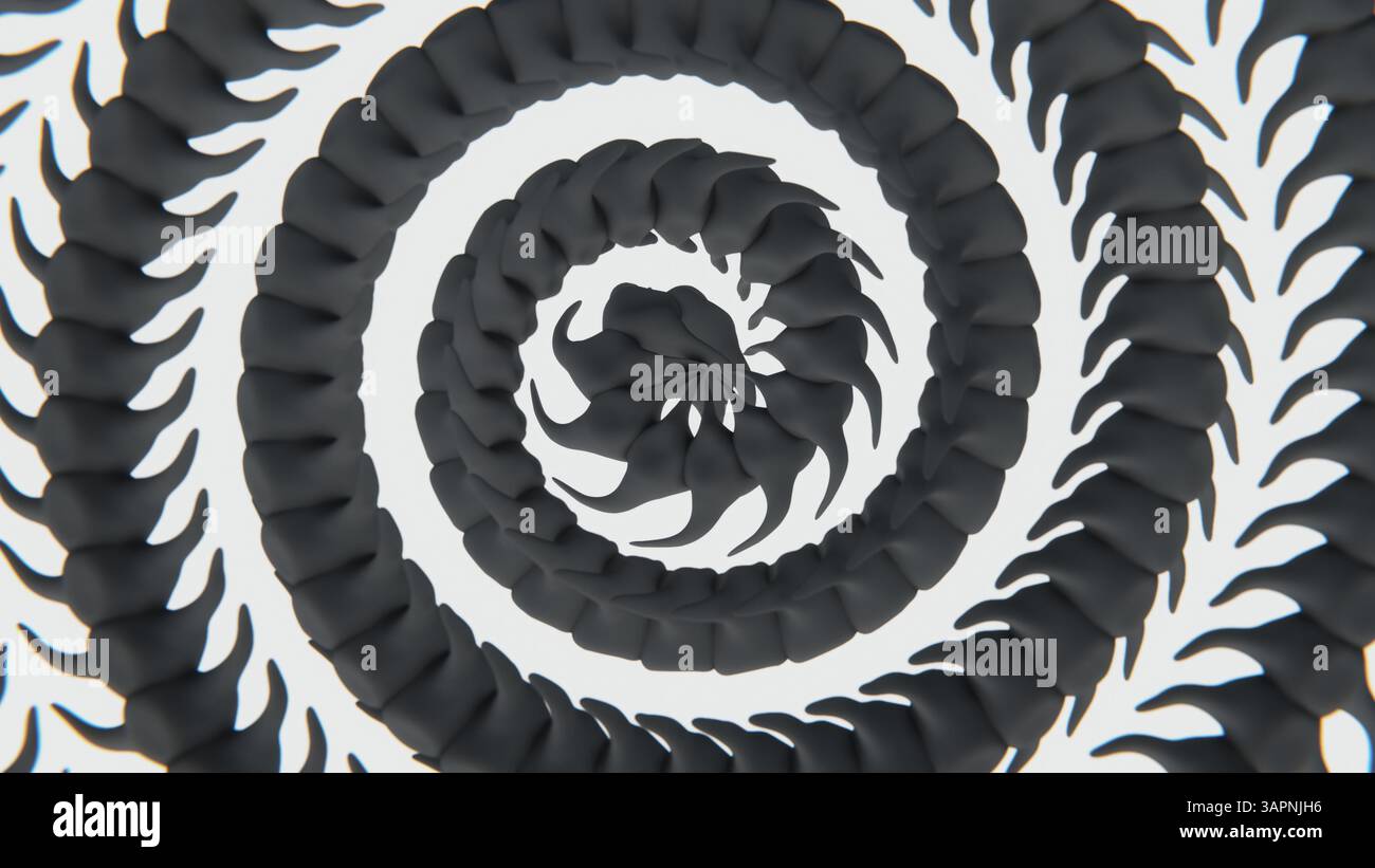 Abstract 3D horizontal matte black snake spine DNA render 4K white ...