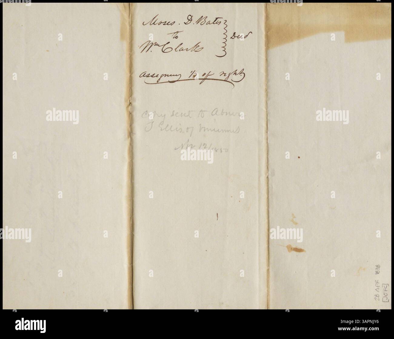 The 1838 deed between Moses D. Bates and William Clark, transferring ...