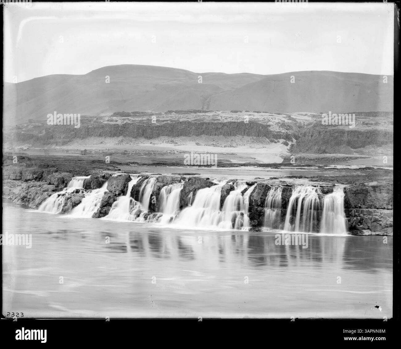 A photograph of the Columbia River at The Dalles, featuring Celilo ...