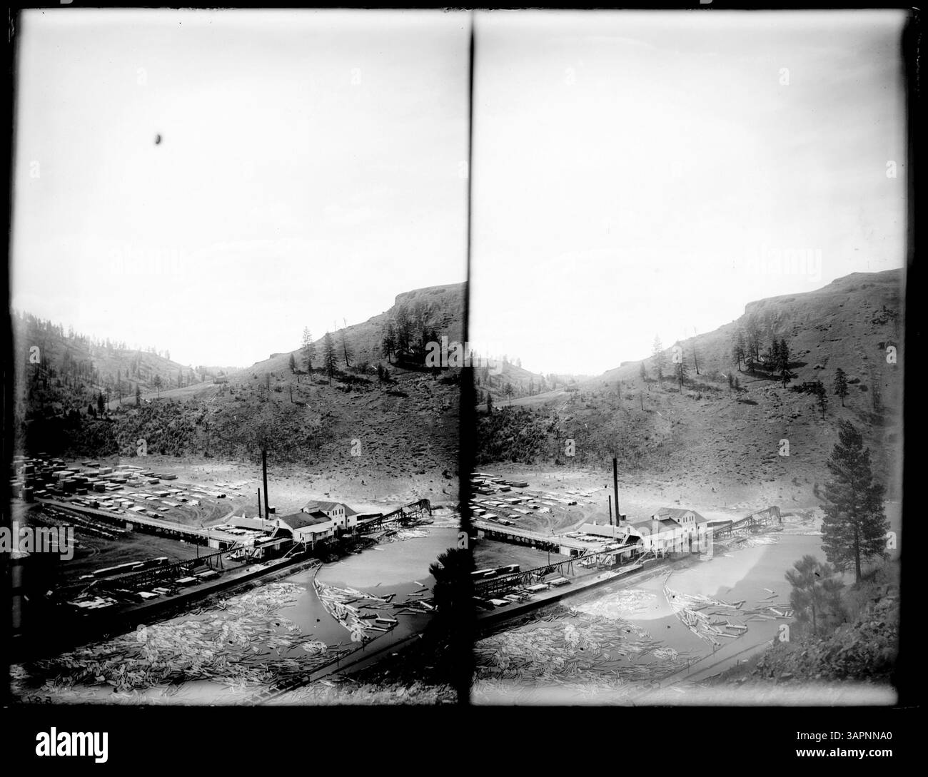 Stereo photograph showing the Grand Ronde Lumber Company mill at ...