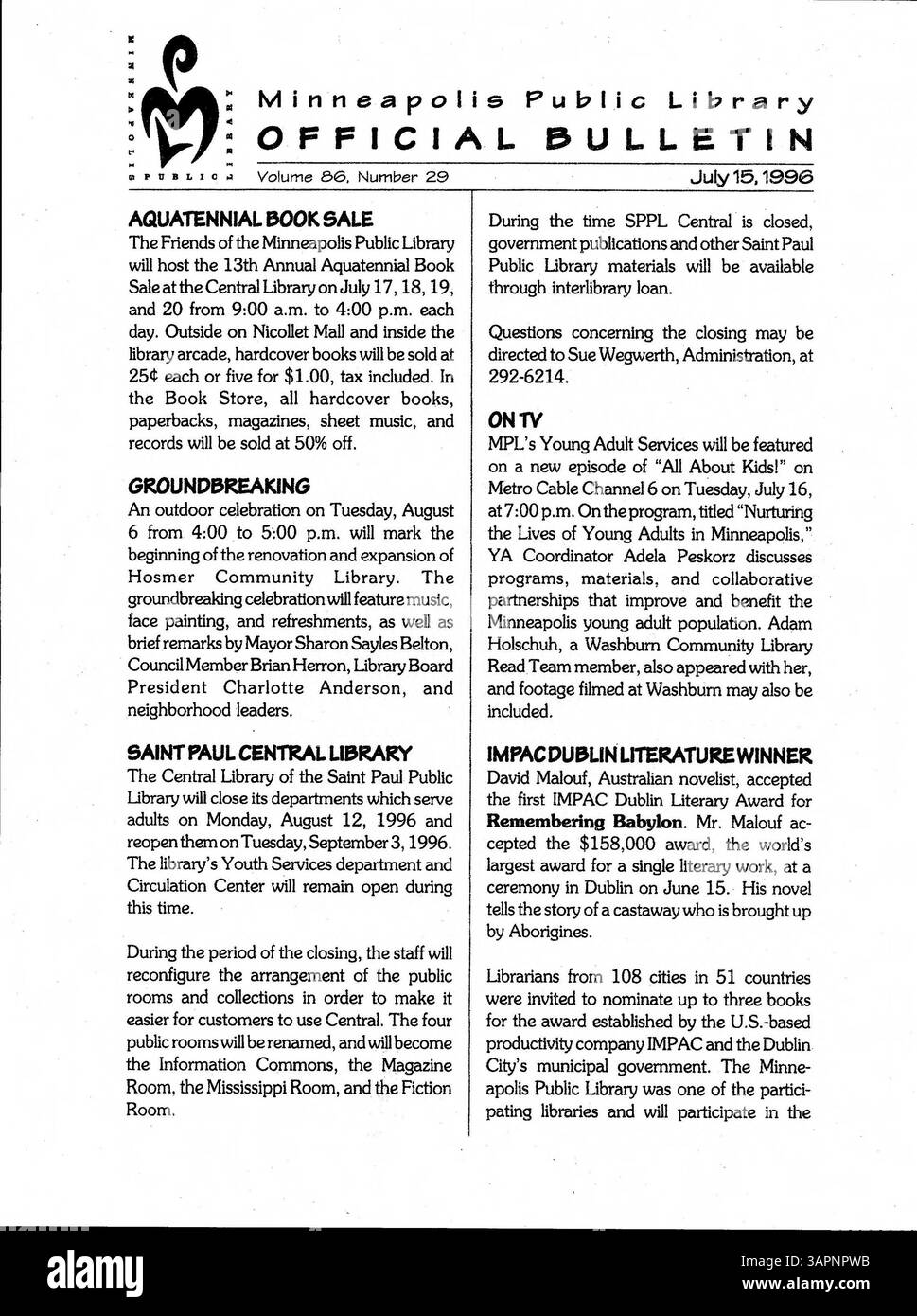 This official 1996 bulletin is issued weekly for employees of the ...