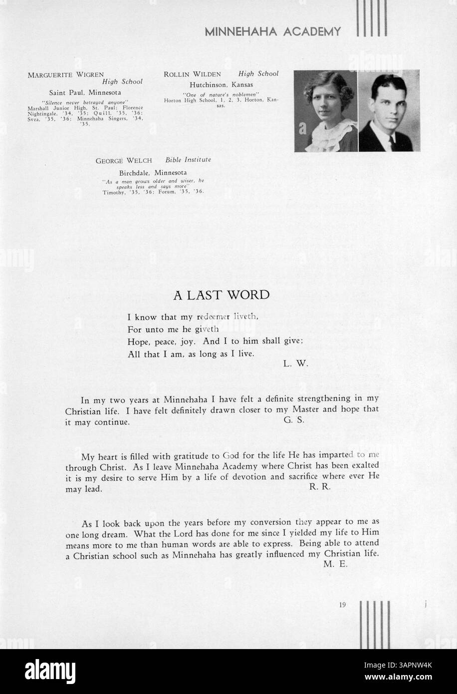 The 1936 Quill yearbook from Minnehaha Academy documents the students ...
