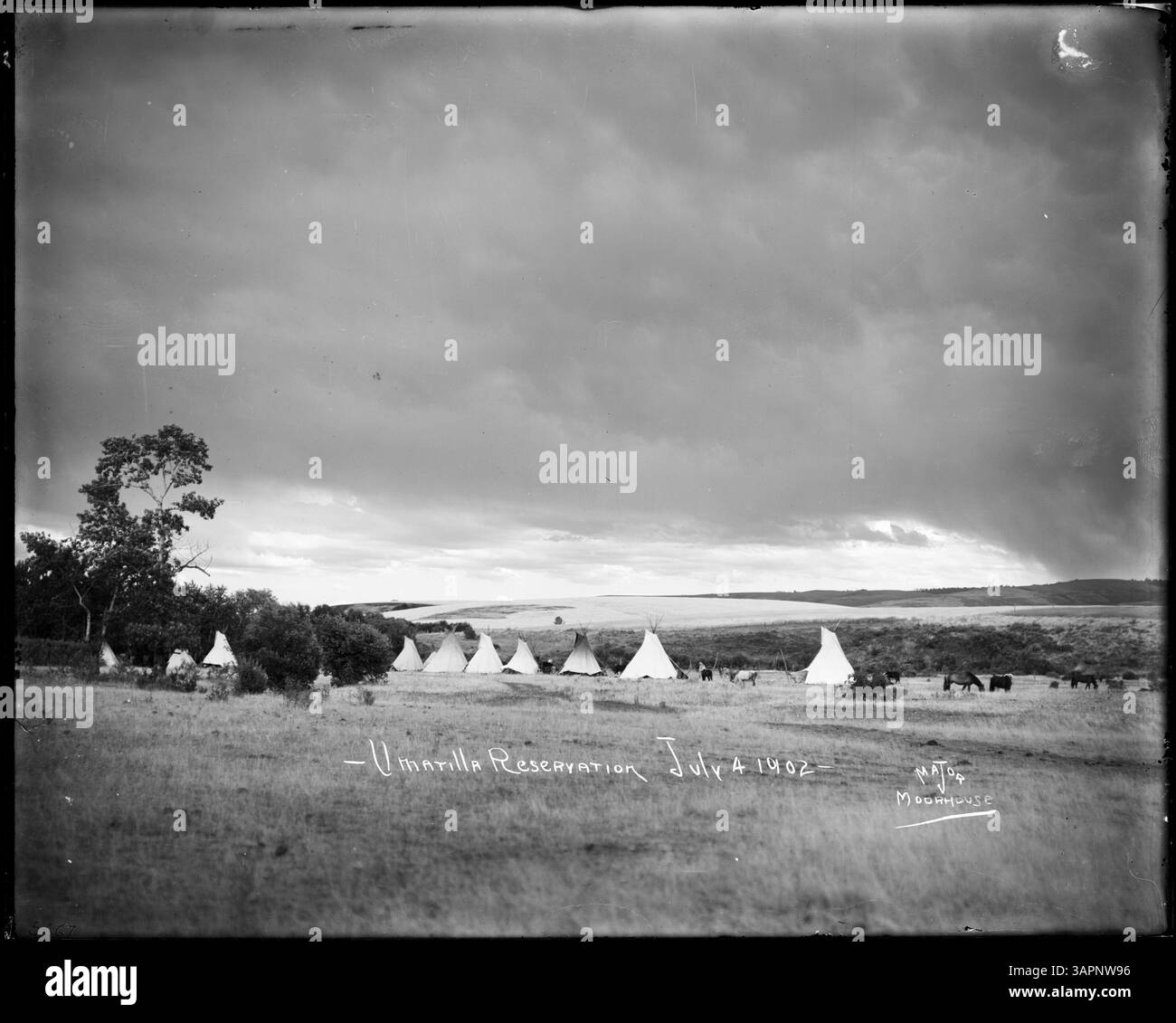 This photograph depicts Indian camps on the Umatilla Indian Reservation ...