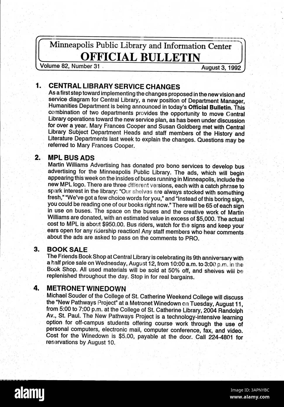 The Minneapolis Public Library Official Bulletin from 1992 offers ...