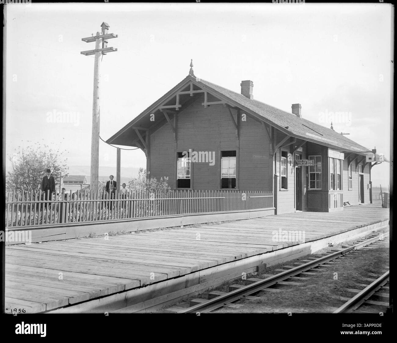 Photograph of the railroad station in Adams, Oregon, capturing early ...