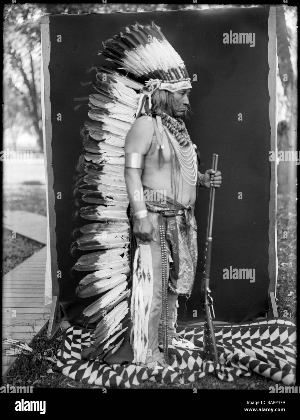 This photograph features Chief Peo, an Umatilla tribal man, dressed in ...