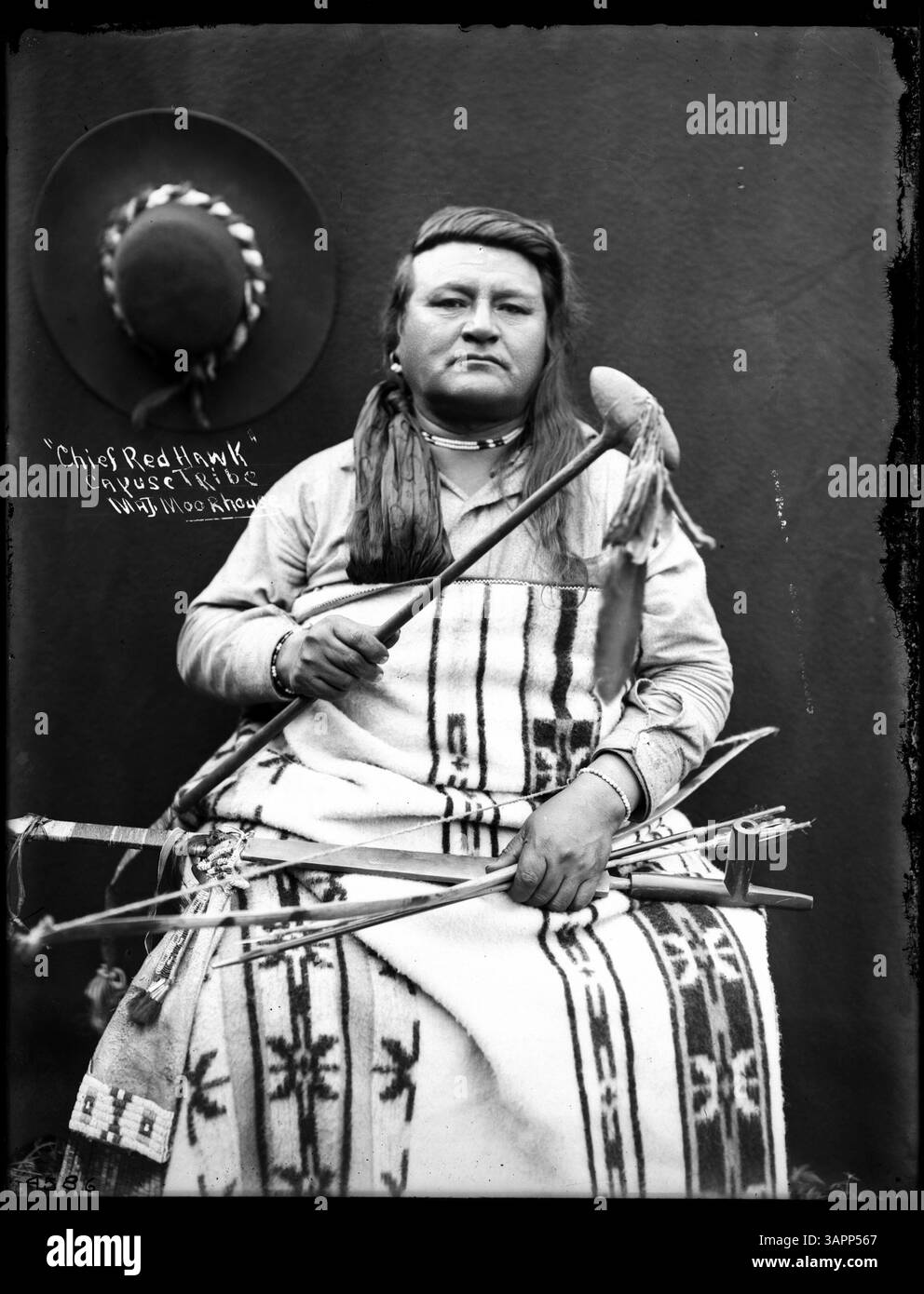 A historical photograph of Chief Red Hawk, a Native American man of the ...