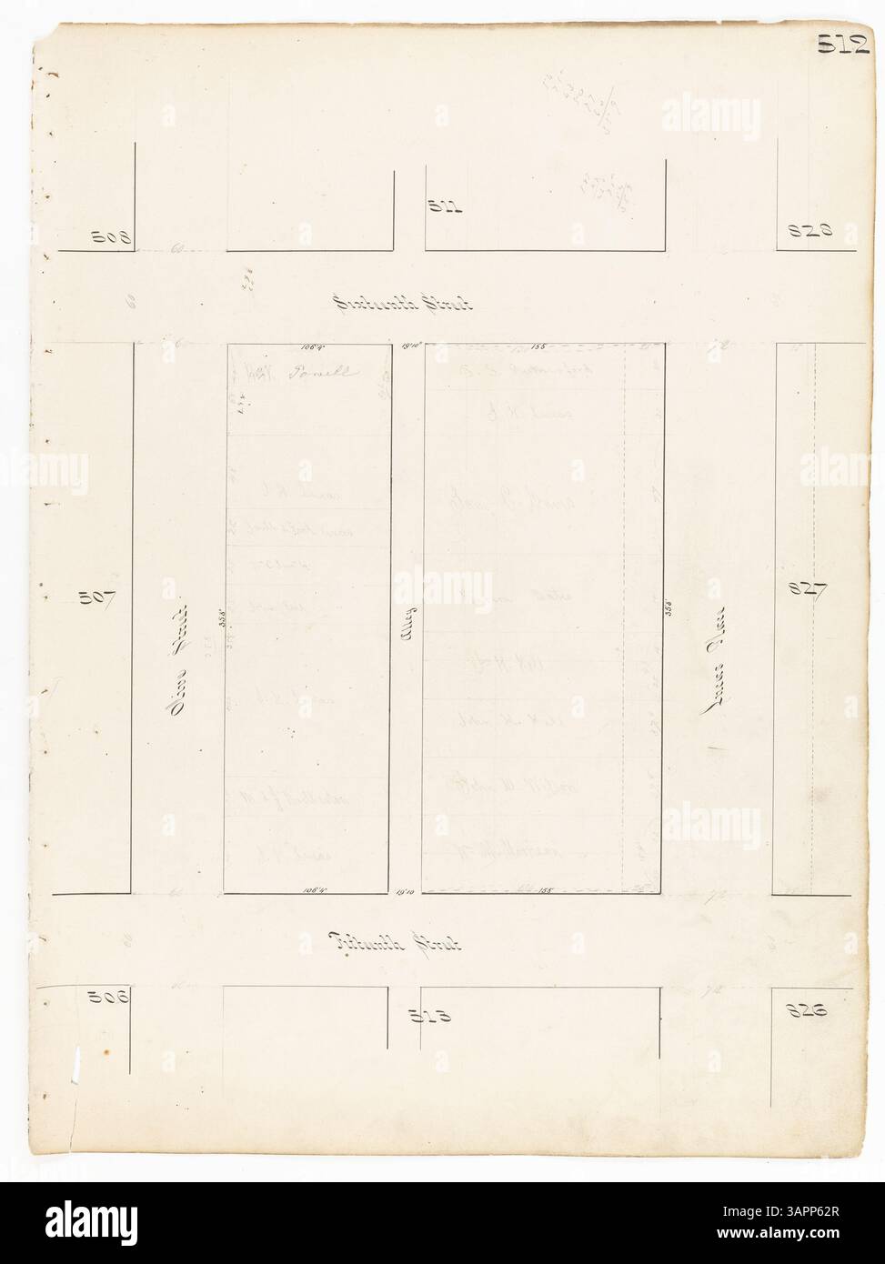 St. Louis city blocks 489-492 and 505-656 are surveyed on this map, ink ...