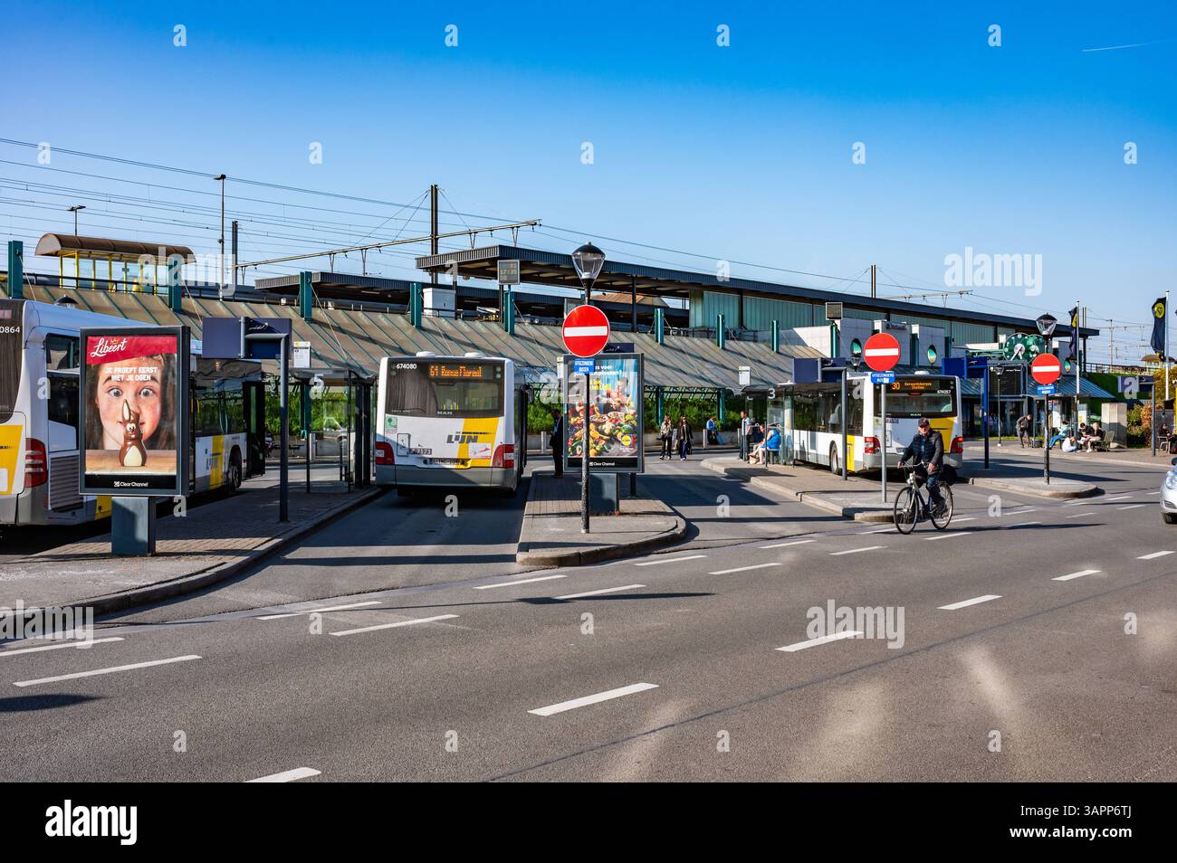 De Lijn regional bus transportation hub at the railway station of ...